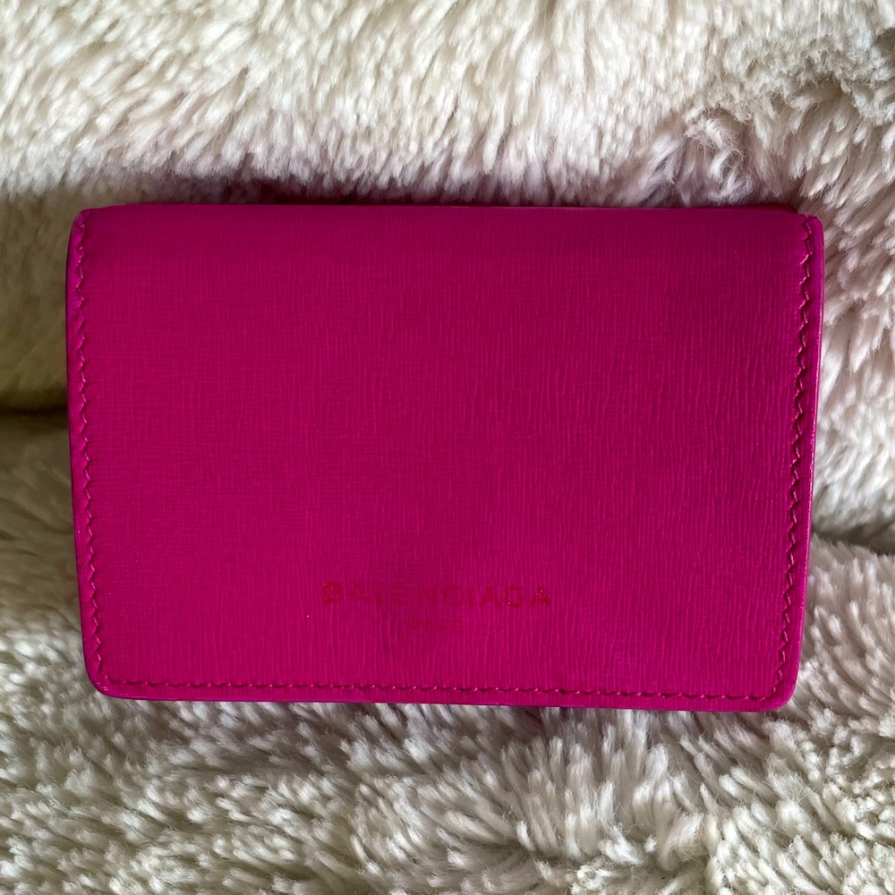 Balenciaga Pink Mini Leather Trifold Wallet - Gem